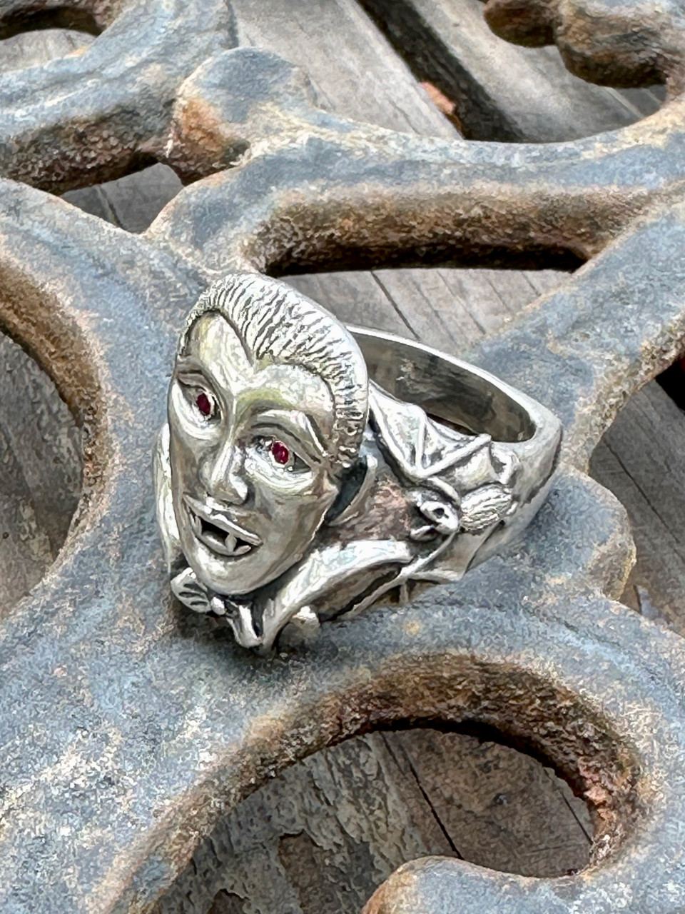 Dracula Vampire Bat Ring with Ruby Eyes - Silver - Marty Magic Store