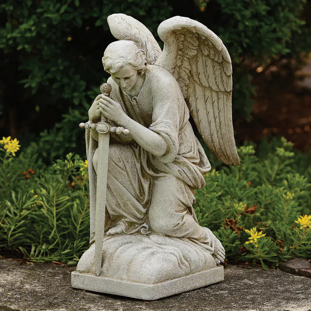 Kneeling Male Angel Statue - Religious Garden Statues