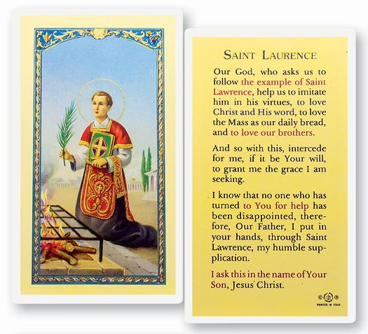 Prayer to St Lawrence, Laminated Holy Card - St. Jude Shop, Inc.