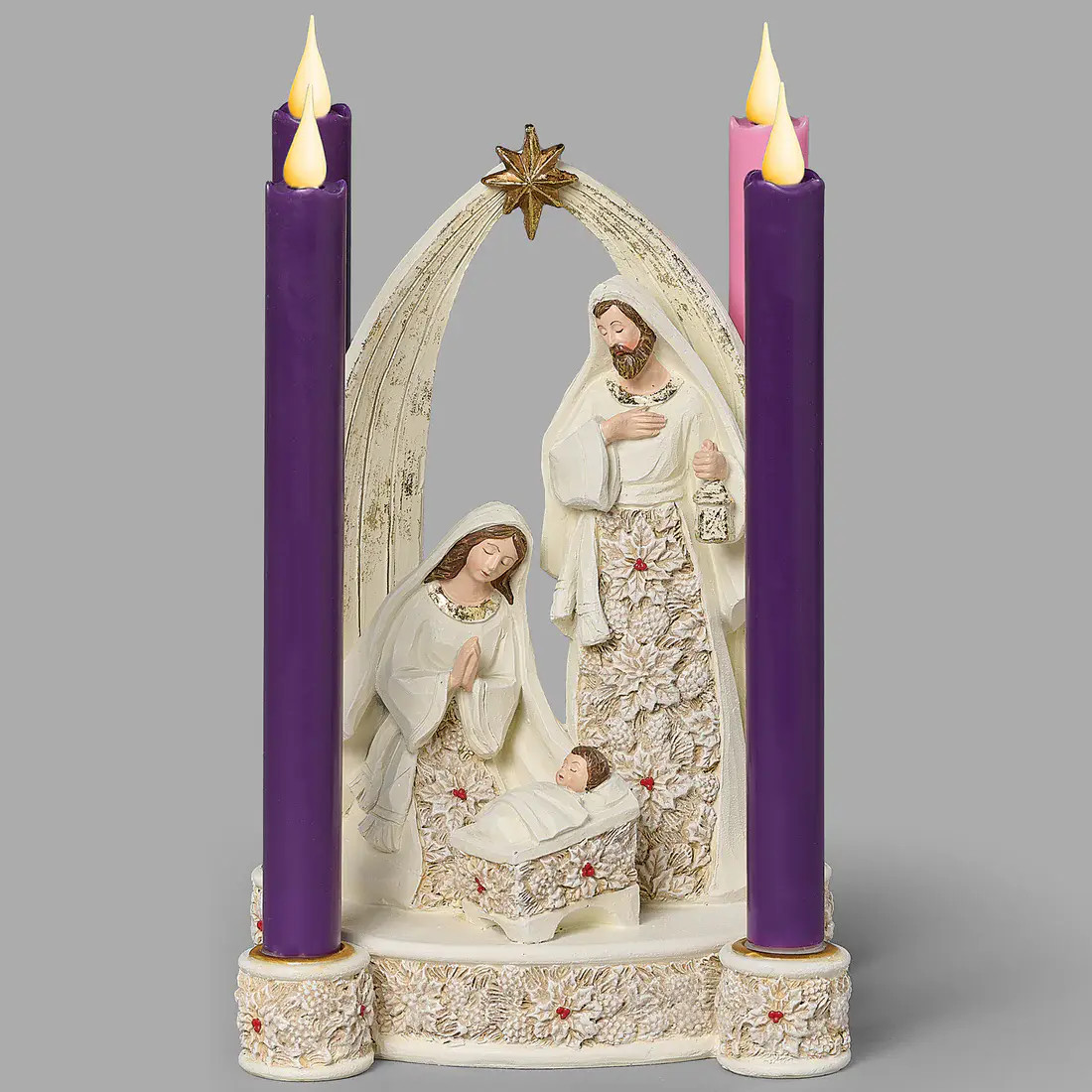 Holy Family Advent Candle Holder with Poinsettia Accents - St. Jude ...