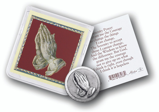 Serenity Prayer Card and Praying Hands Pocket Coin in Plastic Casing ...