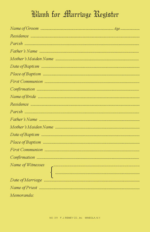Marriage Register Blanks - Pack of 50 - St. Jude Shop, Inc.