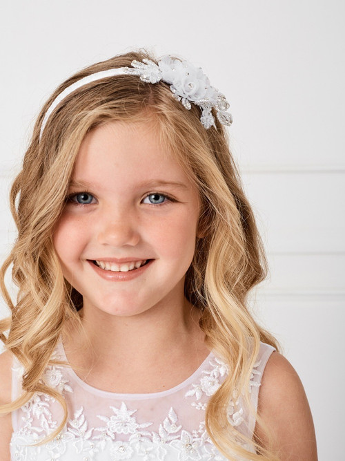 Communion Headpiece - Satin Headband with Organza Flowers - St. Jude ...