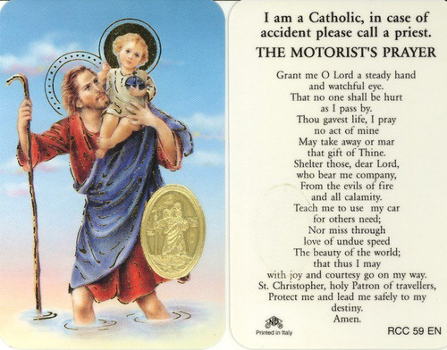 St. Christopher Wallet Card with Embossed Medal; Travelers Prayer - St ...