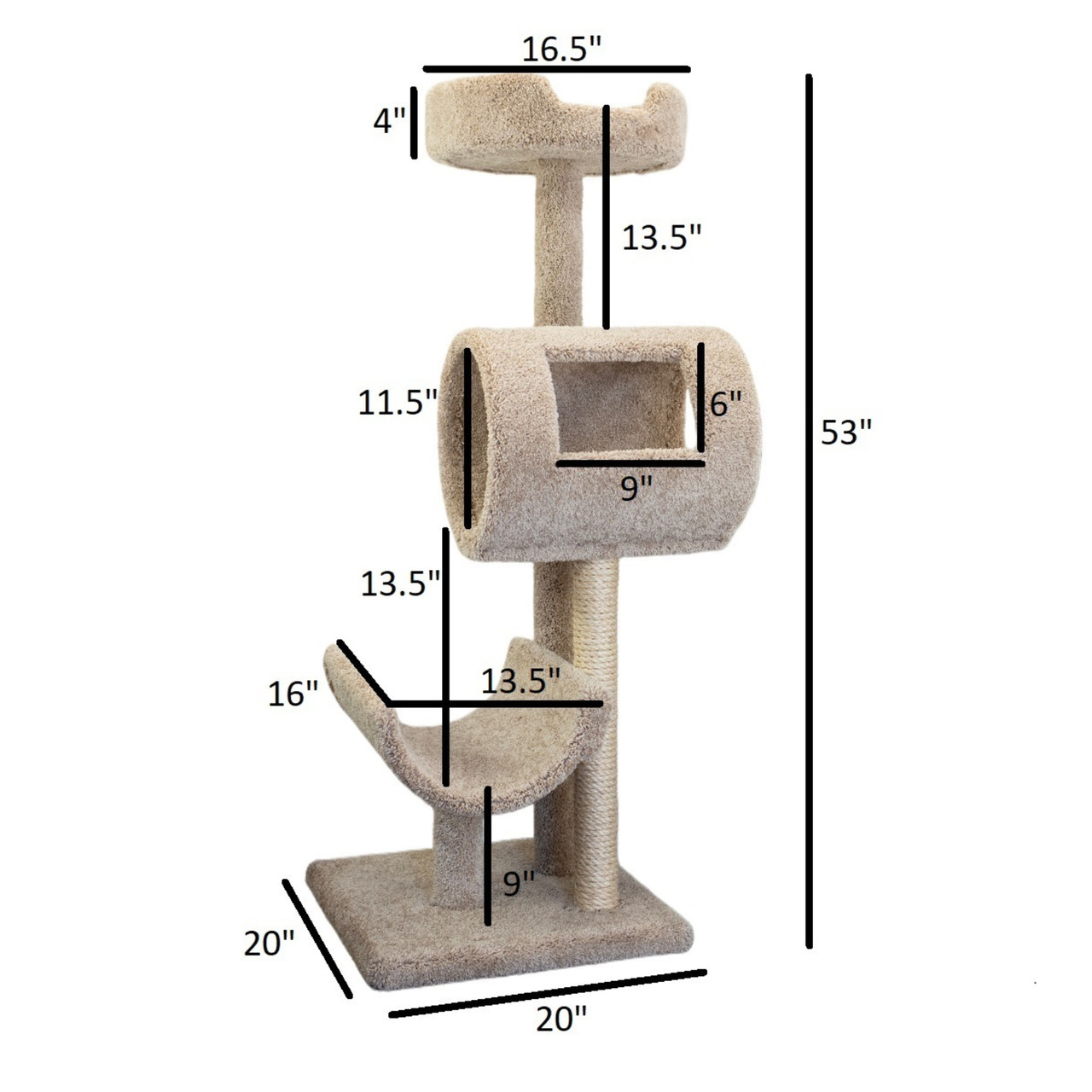 53″ Carpeted Cat Scratching Post | Solid Wood, Tall Stretch Height