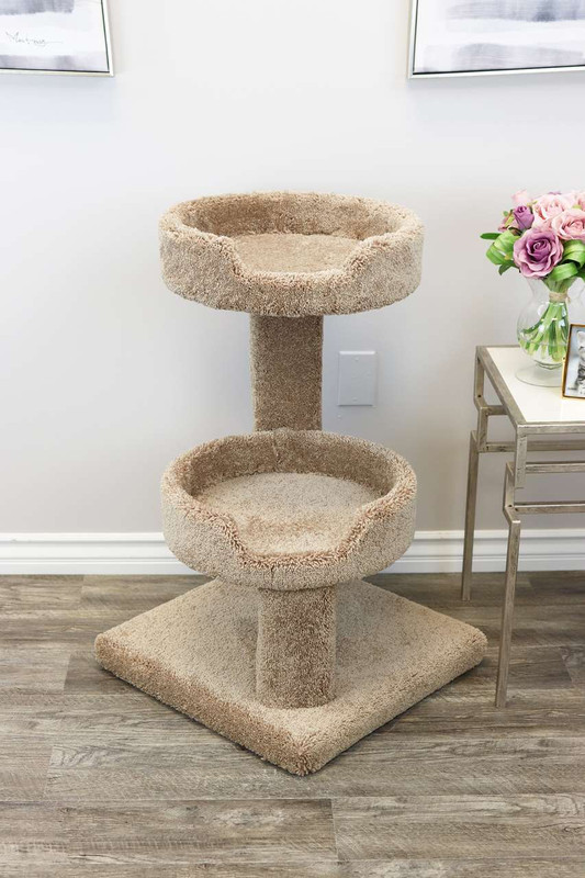 Solid-Wood Large Cat Sleeper | Plush Carpeted Indoor Cat Bed & Tower