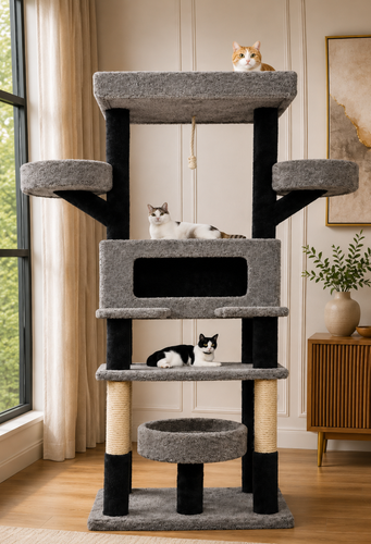 The Citadel XXL Cat Tree with Enclosed Cat Condo | Solid Wood
