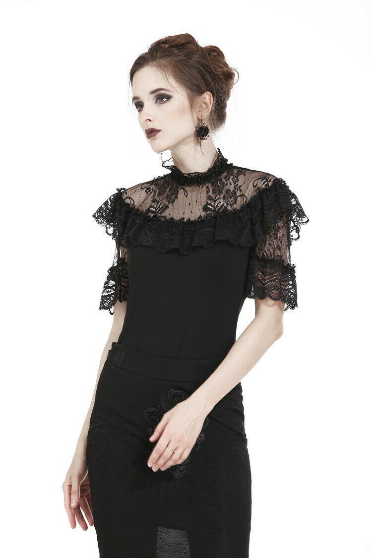 Dark in Love Black Short Sleeve High Collar Blouse Gothic Victorian Top ...