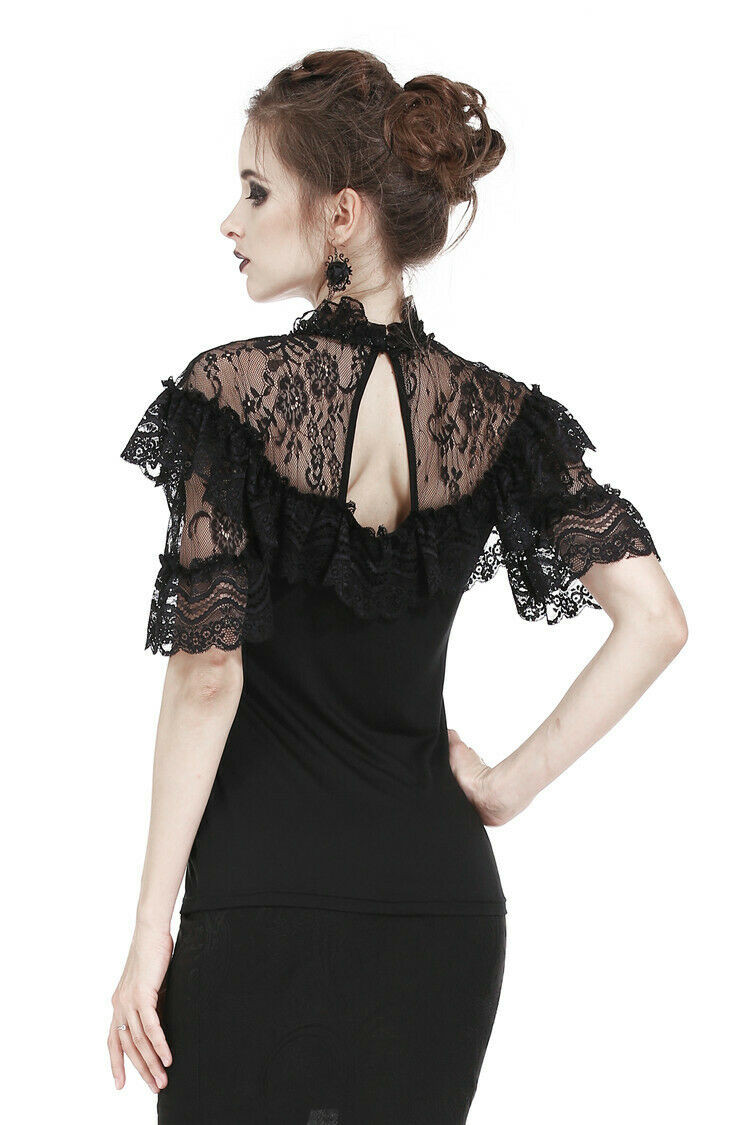 Dark in Love Black Short Sleeve High Collar Blouse Gothic Victorian Top ...