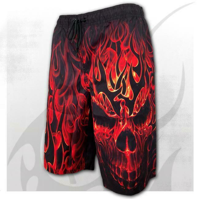 Spiral Direct Skull Blast Flames Fire Devil Gothic Swim Trunks Shorts ...