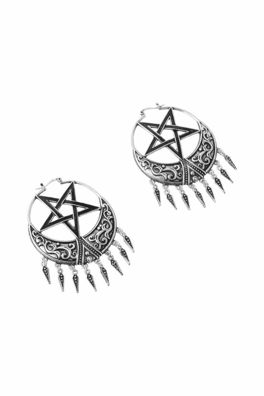 Killstar Ancestral Night Pentagram Satanic Jewelry Droplet Hoop Dangle Earrings Fearless Apparel