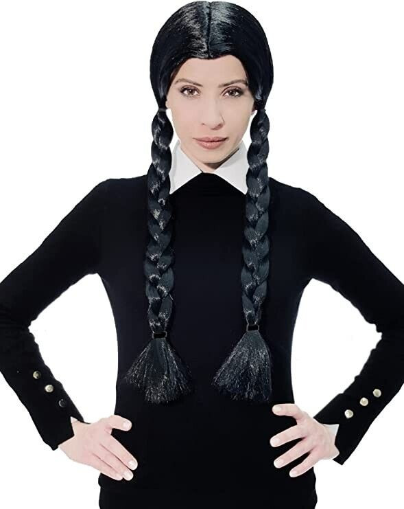 Costume Culture Gothic Girl Wednesday Addams Womens Black Braids ...