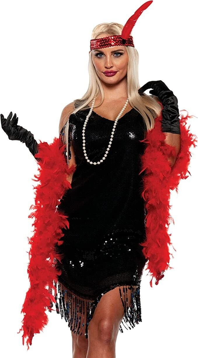 Underwraps Flapper Red Black Feather Boa Roarin 20s Adult Halloween ...