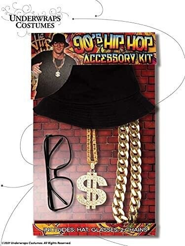 Underwraps 90S Hip Hop Gold Chains Hat Rapper Adult Costume Accessory ...
