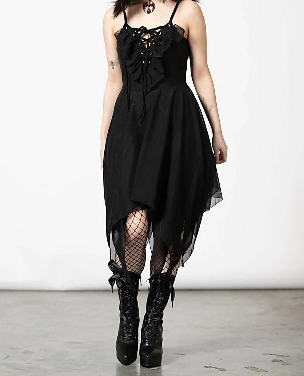 Killstar Anshee Lace-Up Dress Black Cosette Front Goth Alterative ...