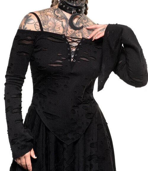 Killstar Dust Devil Woman's Top Black Gothic Distressed Alternative ...
