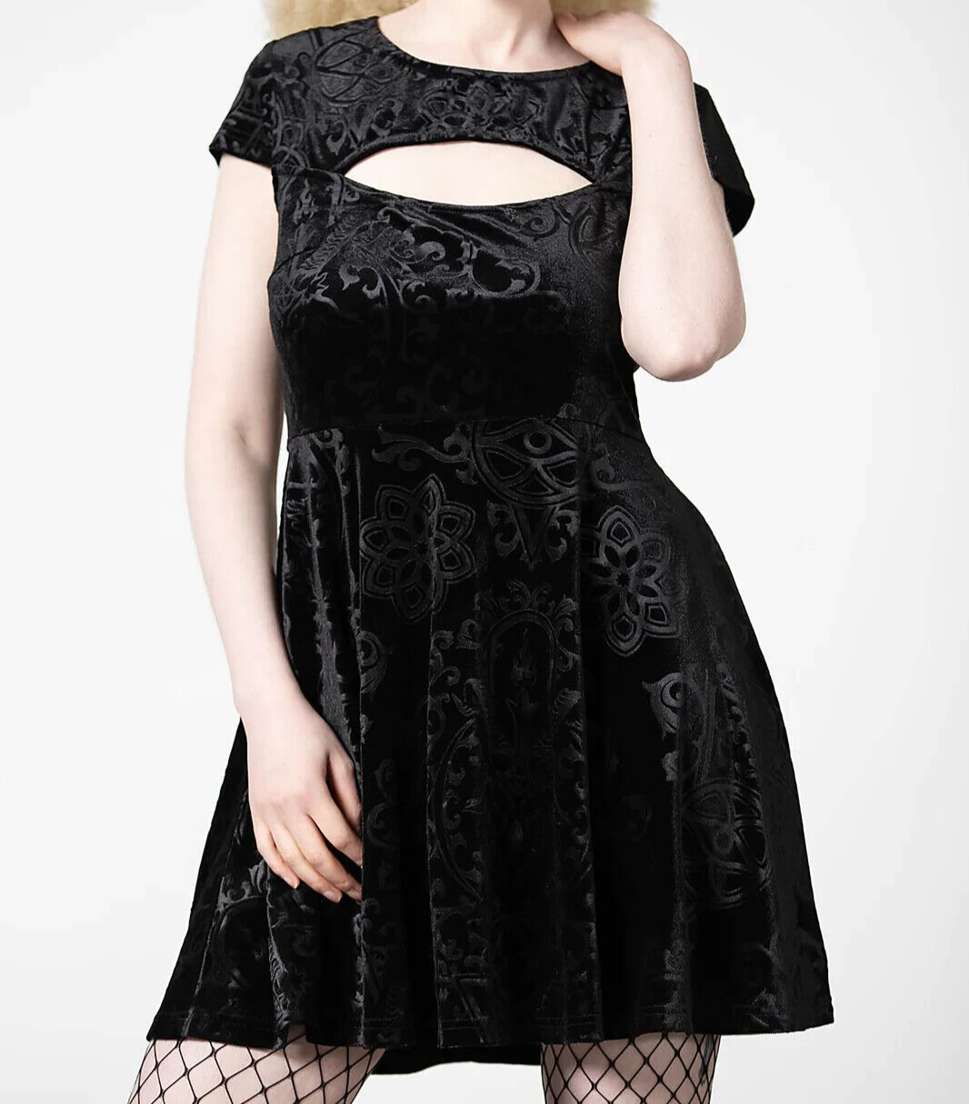 Killstar Blasphemia Keyhole Skater Dress Black Velvet Gothic Punk ...