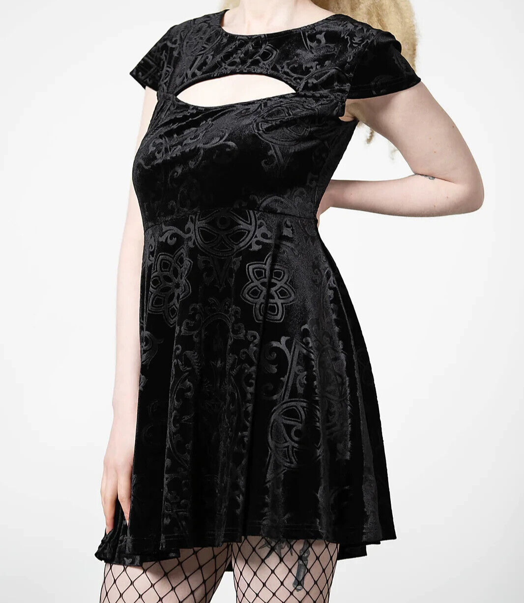 Killstar Blasphemia Keyhole Skater Dress Black Velvet Gothic Punk ...