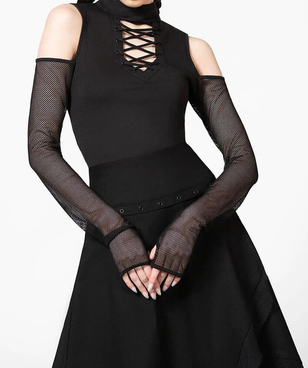 Killstar Dark Half Long Sleeve Top Black Fishnet Gothic Alternative ...