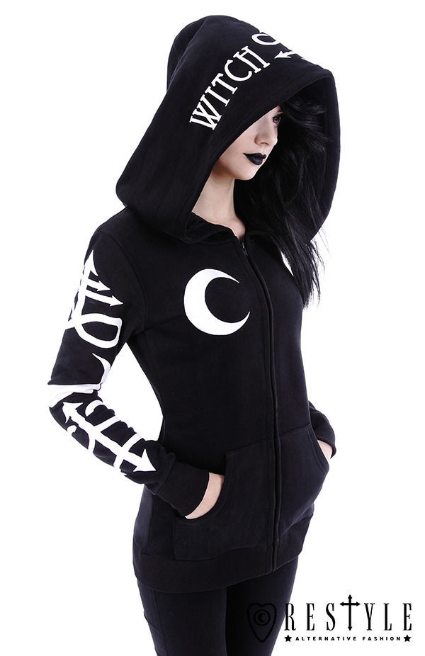 Restyle Symbol Hoodie Gothic Punk Black Occult Blouse Pockets Oversized ...