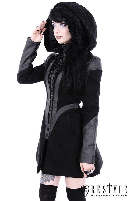 Restyle Future Goth Gothic Black Emo Punk Rocker Adult Womens Coat ...