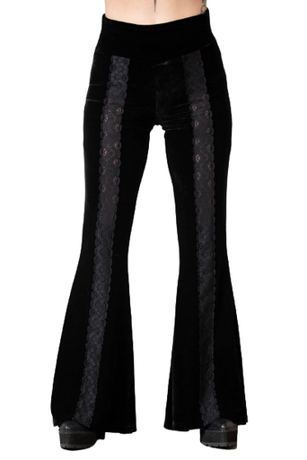 Killstar Verna Lace Velvet Womens Gothic Flare Stretch Bell Bottoms ...