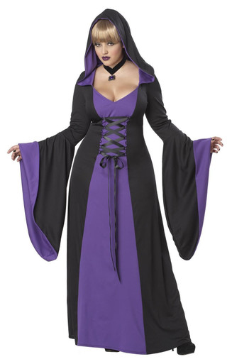Adult Womens Plus Deluxe Gothic Hooded Robe Halloween Costume Cosplay ...