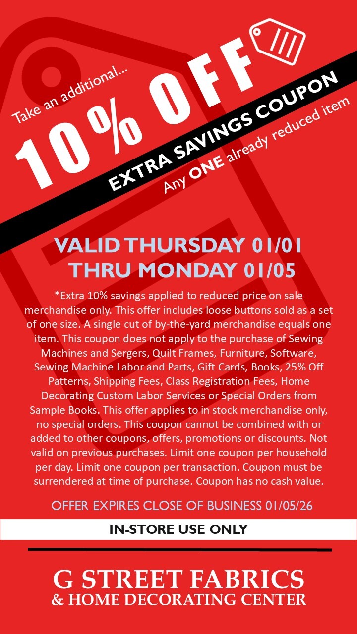 In-store Coupons | G Street Fabrics