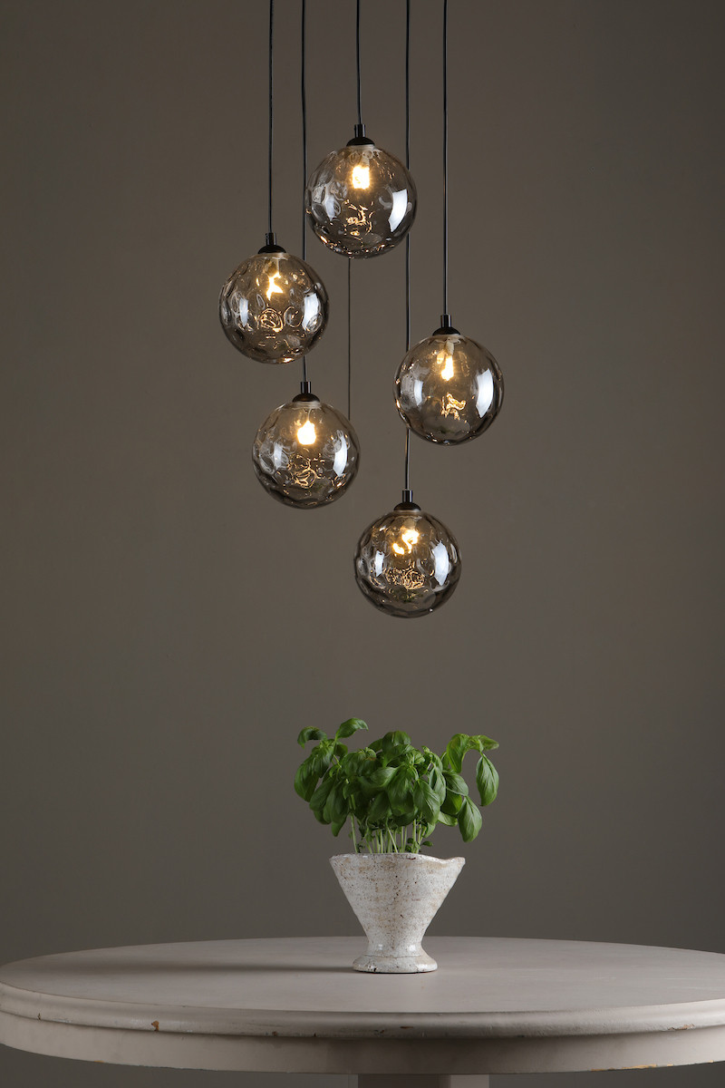 Federico 5 Light Cluster Pendant Matt Black Smoked Dimpled Glass | The ...