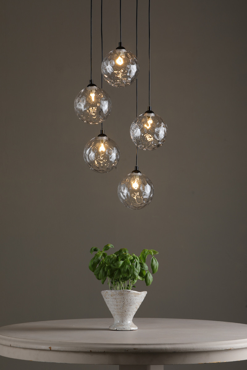 Federico 5 Light Cluster Pendant Matt Black Clear Dimpled Glass | The ...