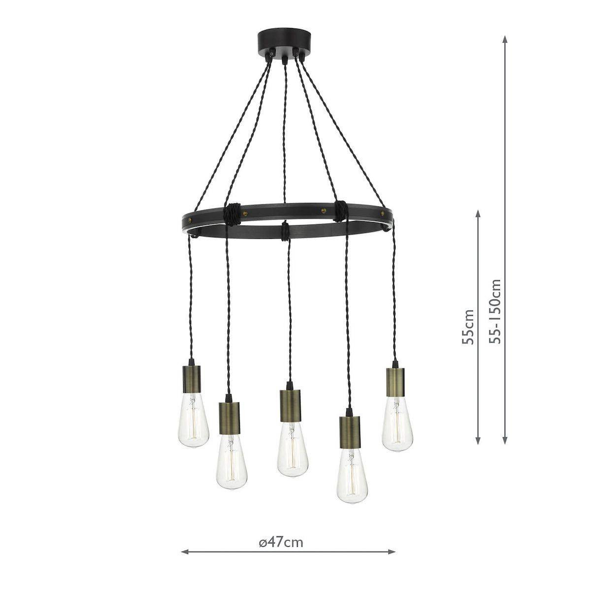Ivan 5 Light Pendant Rustic Wood Aged Brass Detail by dar Lighting ...
