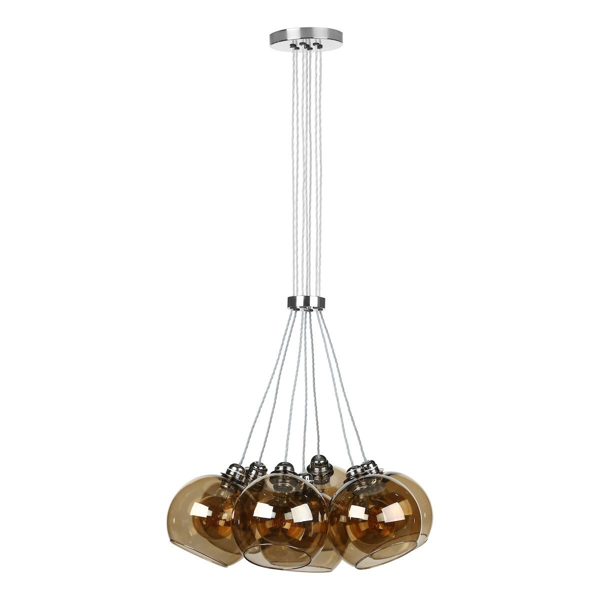 Apollo seven light pendant in butter brass complete with amber glass by ...