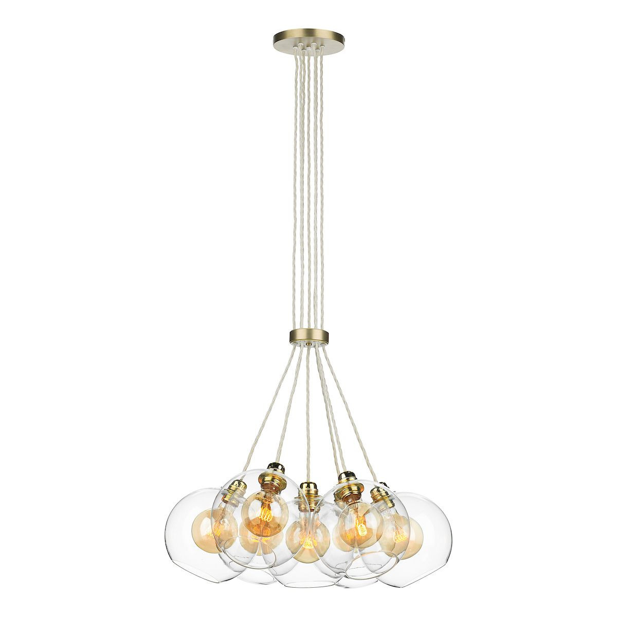 Apollo seven light pendant in butter brass complete with clear glass by ...