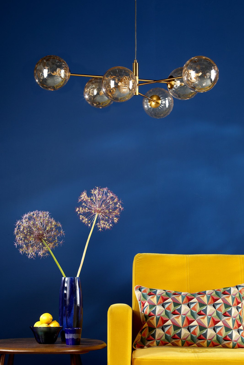 Vignette 6 Light Pendant Aged Brass & Champagne Dimpled Glass | The ...