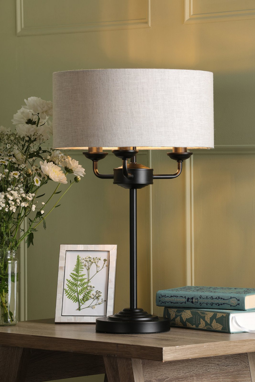 Laura Ashley Sorrento 3 Light Table Lamp Matt Black and Natural With ...