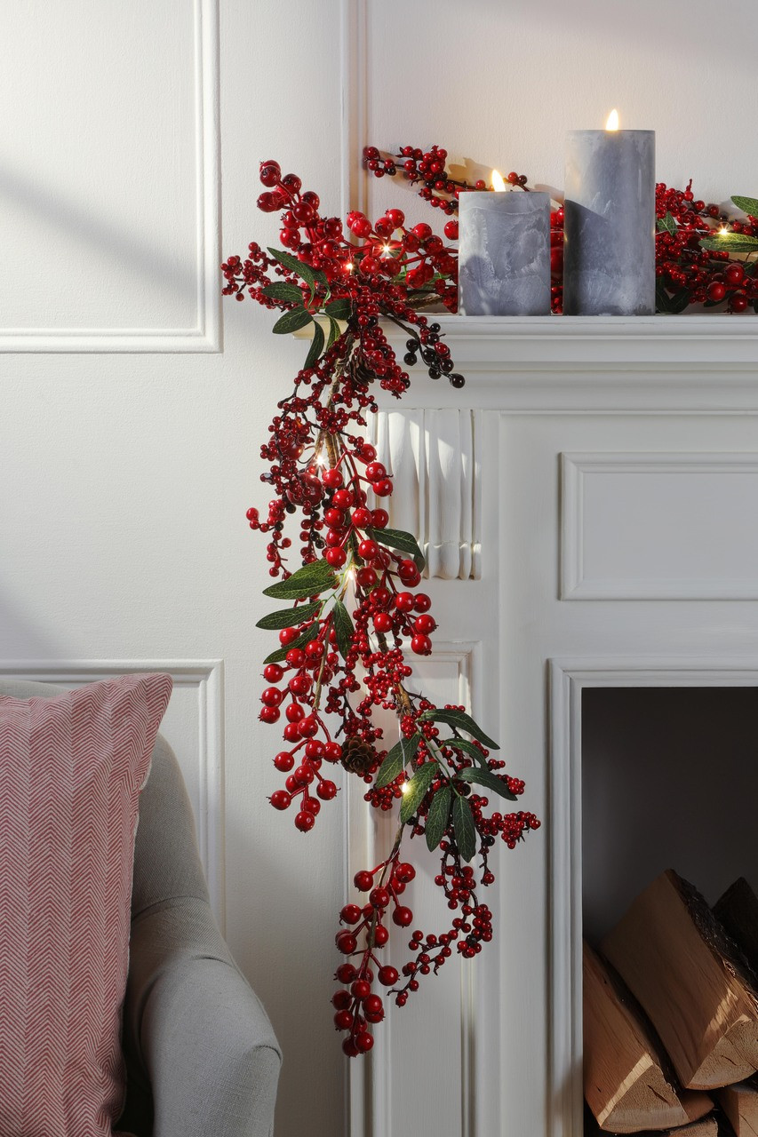 Laura Ashley Red Berry Lit Garland - The Home Library