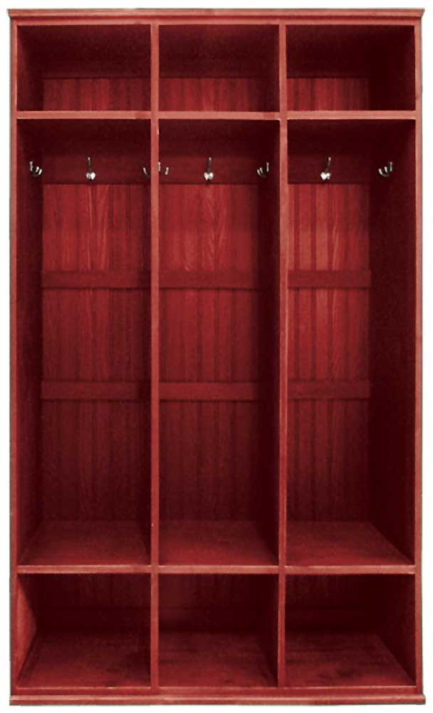 3-Section Wood Locker Unit | Wooden Storage Unit with Shelves and Hooks ...