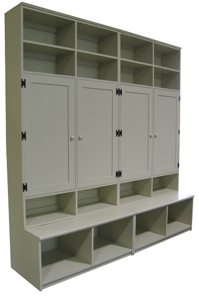 CUSTOM - Colorful Lockers on Benches - Sawdust City LLC