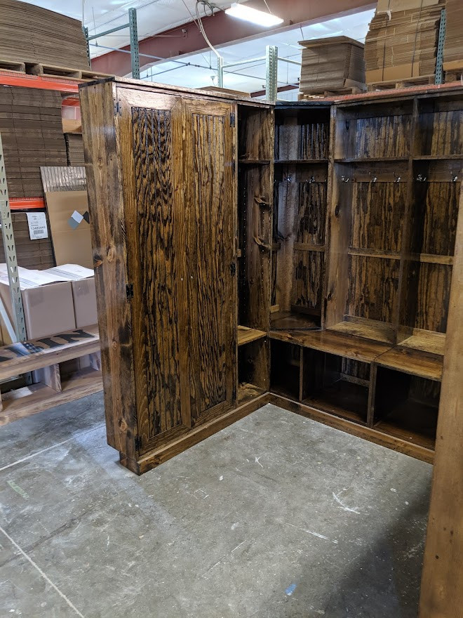 CUSTOM - Double Corner Locker Setup w/ Side Cabinets | Sawdust City ...