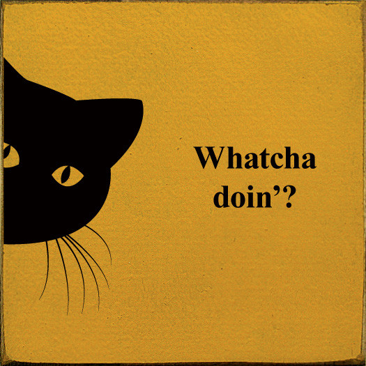 Wood Sign: Whatcha doin'? (cat)