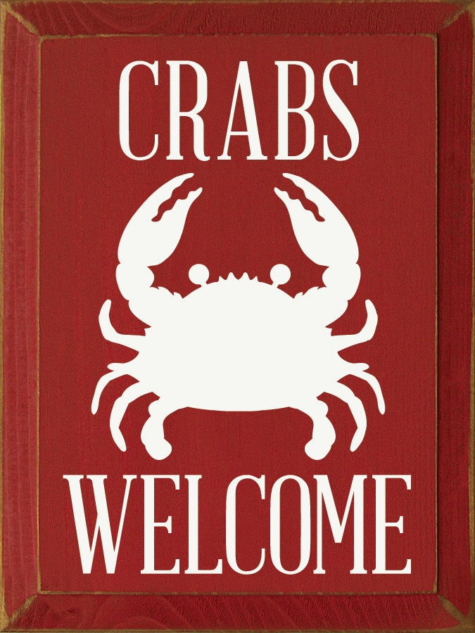 Wood Sign - Crabs Welcome (vertical)