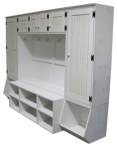 CUSTOM - Lockers with Bench and Bins | Custom Pine Storage Lockers ...