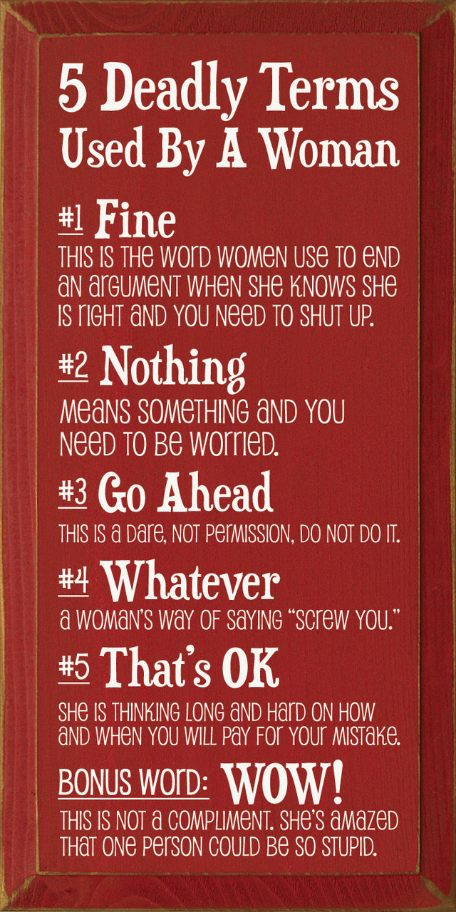 5 Deadly Terms Used By A Woman: 1. Fine: This is the word women use to ...