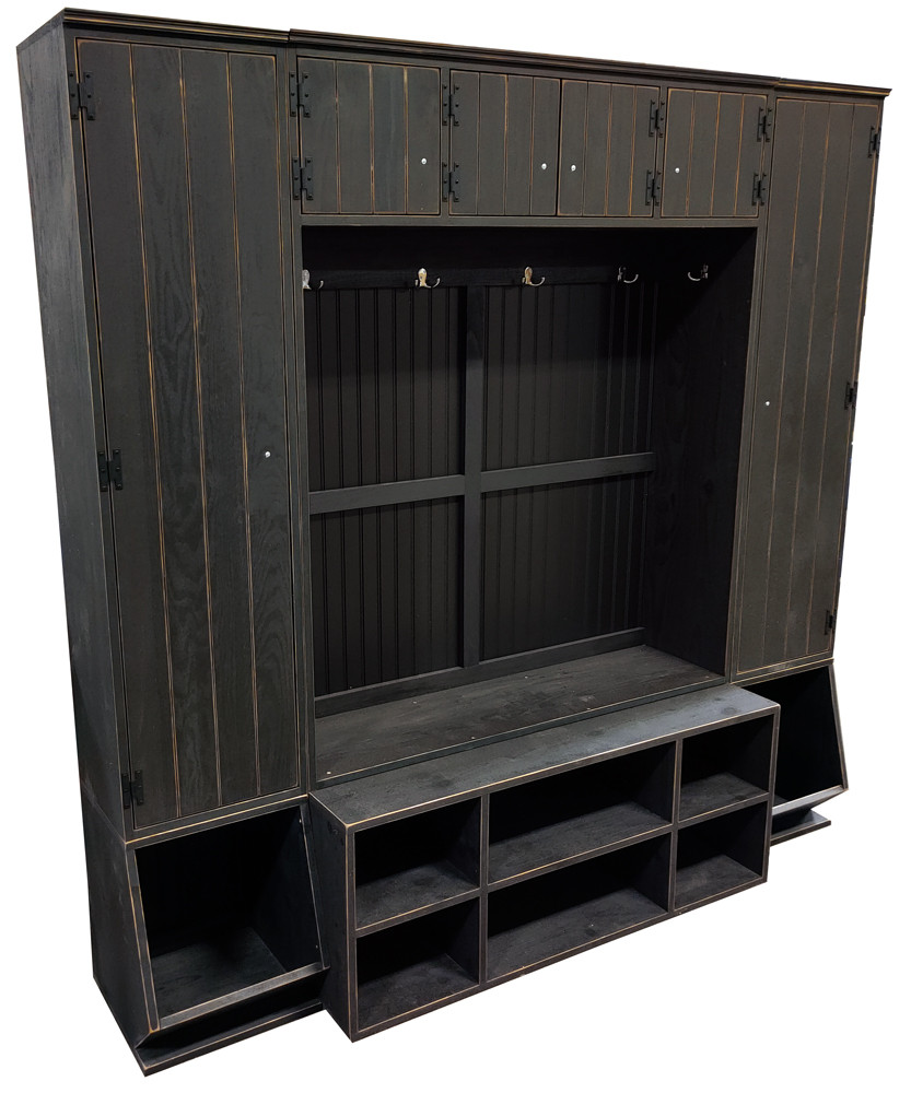 CUSTOM - Lockers with Bench and Bins | Custom Pine Storage Lockers ...