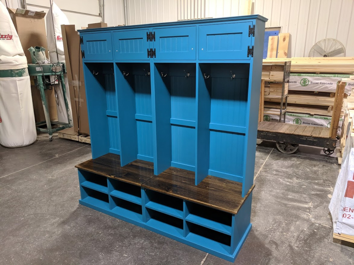 CUSTOM - 4-section Short Locker Unit w/ Bench | Sawdust City Custom ...