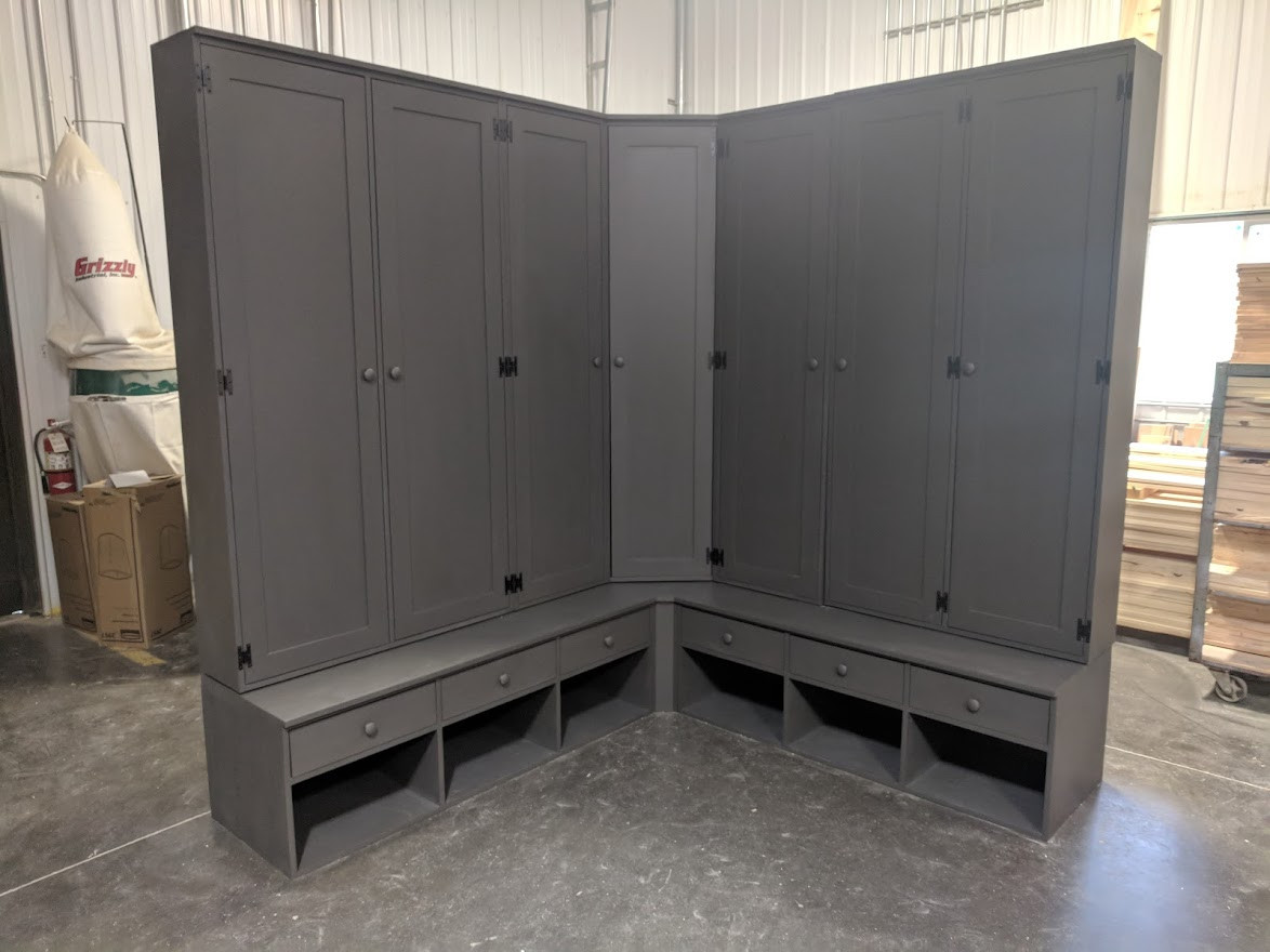 CUSTOM - Wrap-around Corner Locker/Bench combo | Sawdust City Custom ...