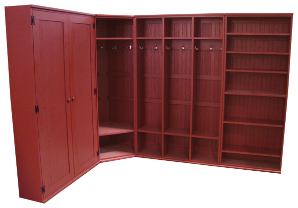 CUSTOM - Corner Locker Setup with Shelves & Doors | Custom Wood Locker ...