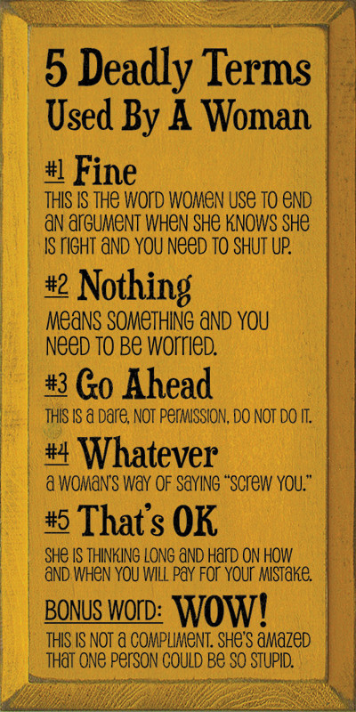 5 Deadly Terms Used By A Woman: 1. Fine: This is the word women use to ...