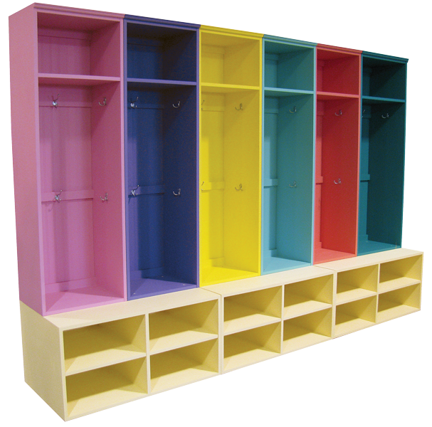 CUSTOM - Colorful Lockers on Benches - Sawdust City LLC