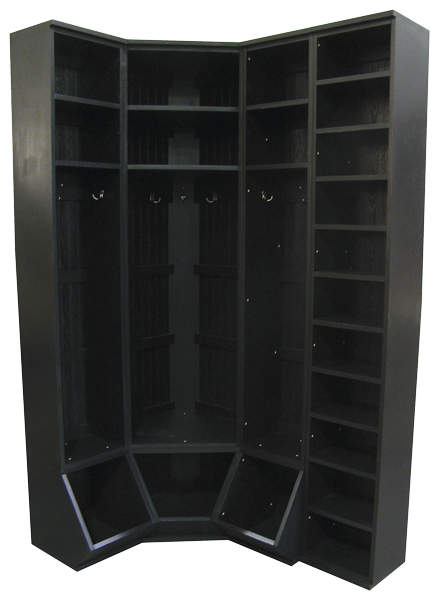 CUSTOM - Corner Locker Setup with Shelves & Doors - Sawdust City LLC